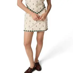 Miu Miu Embroidered Canvas Skirt - Ecru