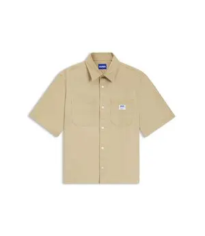 Hugo Oversize-fit Shirt In Slub Cotton With Patch Pockets - Beige