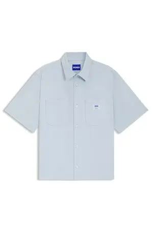 Hugo Oversize-fit Shirt In Slub Cotton With Patch Pockets - Light Blue