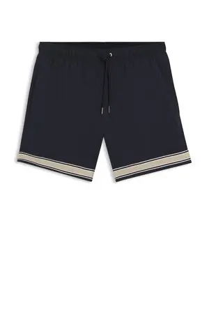BOSS Drawstring Swim Shorts In Stretch Fabric With Tape Trim - Dark Blue