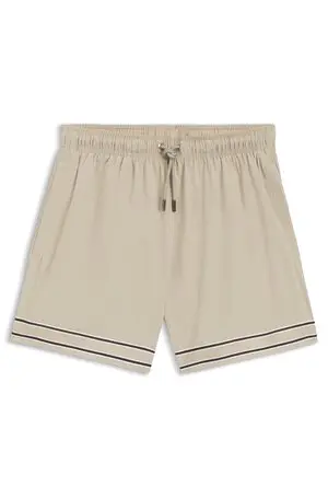 BOSS Drawstring Swim Shorts In Stretch Fabric With Tape Trim - Light Beige