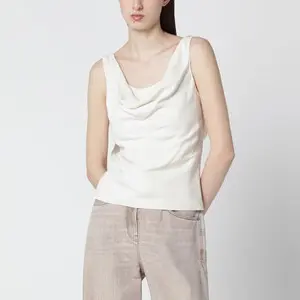 Brunello Cucinelli Cream-colored Top In Fluid Viscose And Linen Twill - White