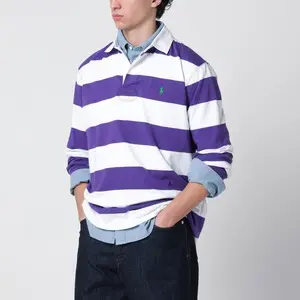 Polo Ralph Lauren White/ Striped Classic Fit Polo Shirt - Purple