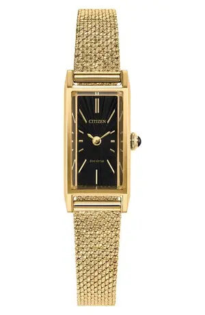 Citizen Fio Tank Goldtone Mesh Strap Watch - Black/goldone