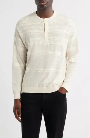 Emporio Armani Textured Knit Henley Sweater - Cream
