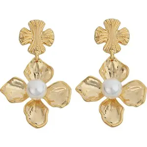 PANACEA Flower Faux Pearl Drop Earrings - White