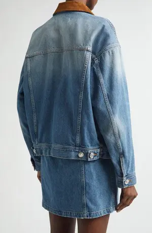 Versace Suede Trim Denim Trucker Jacket - Medium Blue