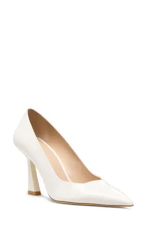 STUART WEITZMAN Vinnie 85 Patent Leather Pointed Toe Pump - Blanco