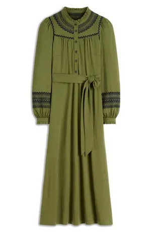 Boden Embroidered Ruffle Trim Midi Shirtdress
