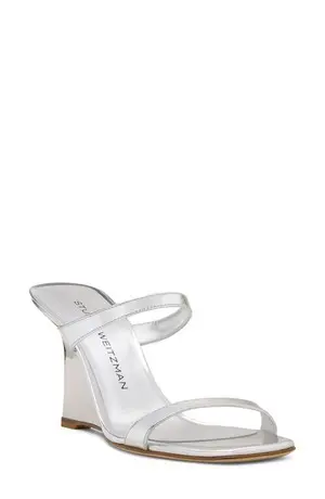 STUART WEITZMAN Vinnie 85 Patent Leather Wedge Slide Sandal - Silver