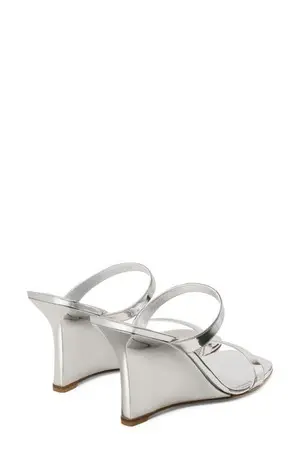 STUART WEITZMAN Vinnie 85 Patent Leather Wedge Slide Sandal - Silver
