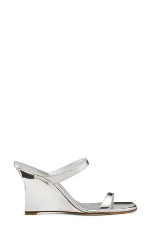 STUART WEITZMAN Vinnie 85 Patent Leather Wedge Slide Sandal - Silver