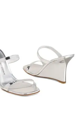 STUART WEITZMAN Vinnie 85 Patent Leather Wedge Slide Sandal - Silver