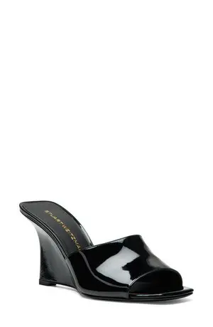 STUART WEITZMAN Vinnie 85 Patent Leather Wedge Mule - Black