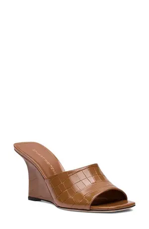 STUART WEITZMAN Vinnie 85 Patent Leather Wedge Mule - Doe