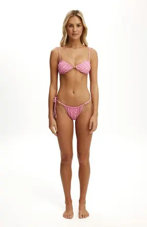 BODY Strapless Micro Bandeau Bikini Top - Tessa Check Pink Texture