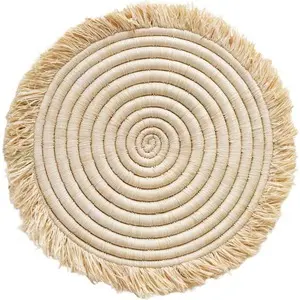 INDEGO AFRICA Raffia Fringe Placemat - Natural Raffia Fibers