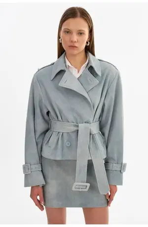 LAMARQUE Dhana Suede Trench Jacket - Distressed Blue