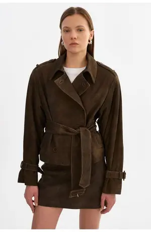 LAMARQUE Dhana Suede Trench Jacket - Distressed Brown