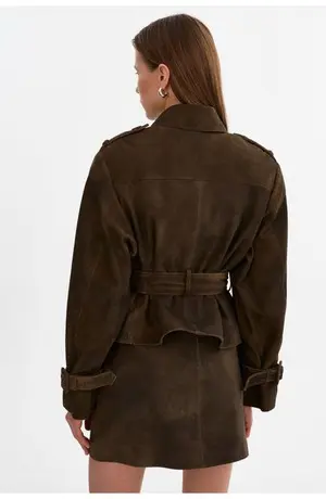 LAMARQUE Dhana Suede Trench Jacket - Distressed Brown