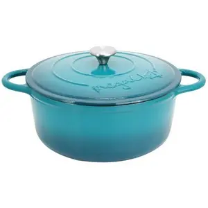 MEGACHEF 6.35 Quart Round Enameled Cast Iron Dutch Oven With Self Basting Lid - Light Blue