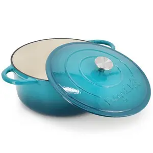 MEGACHEF 6.35 Quart Round Enameled Cast Iron Dutch Oven With Self Basting Lid - Light Blue