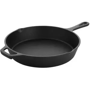 MEGACHEF 10 Inch Round Preseasoned Cast Iron Frying Pan With Handle - Black