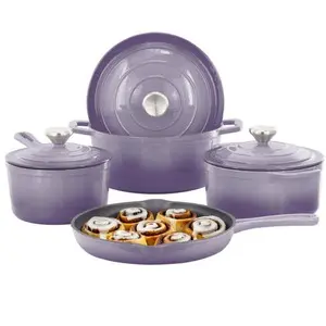 MEGACHEF 7 Piece Enameled Cast Iron Cookware Set - Purple