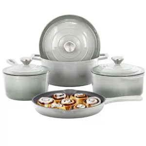 MEGACHEF 7 Piece Enameled Cast Iron Cookware Set - Gray