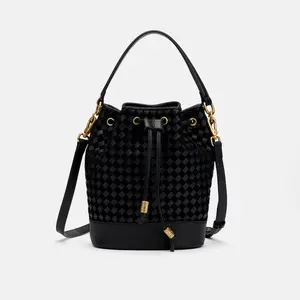 MARC NOLAN Nora Leather Bucket Bag - Black Woven