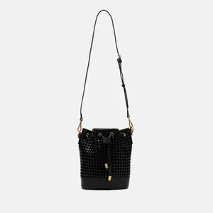 MARC NOLAN Nora Leather Bucket Bag - Black Woven