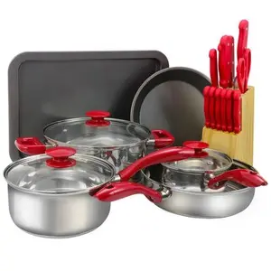 MEGACHEF 22 Piece Aluminum Cookware Combo Set - Red