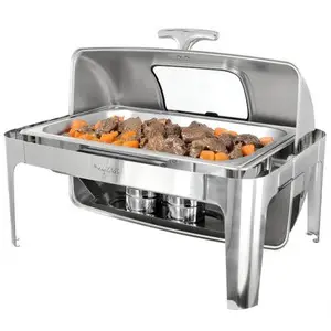 MEGACHEF 9.5 Quart Oblong Roll Top Stainless Steel Professional Chafing Dish/food Warmer/buffet Server With Window - Silver