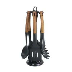 MEGACHEF Nylon Cooking Utensils With Wood Design - Black