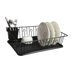 MEGACHEF 17.5 Inch Dish Rack With 14 Plate Positioners And A Detachable Utensil Holder - Black