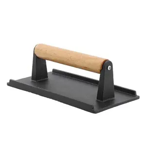 MEGACHEF 8 X 4 Inch Rectangle Heavy Duty Cast Iron Grill Press - Black