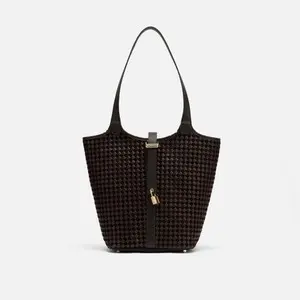 MARC NOLAN Mila Leather Tote Bag - Brown Woven