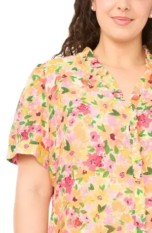 CECE DUPRAZ Floral Ruffle Placket Button-up Top
