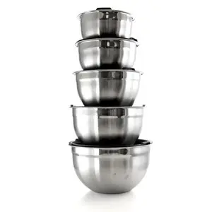 MEGACHEF 5 Piece Multipurpose Stackable Mixing Bowl Set With Lids - Silver
