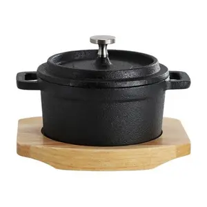 MEGACHEF Cast Iron 8 Ounce Mini Dutch Oven With Wood Tray - Black