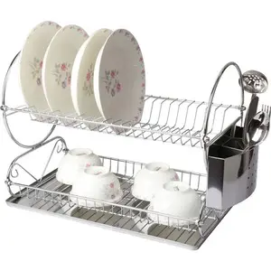 MEGACHEF Plated 17.5 Inch Two Shelf Dish Rack - Chrome