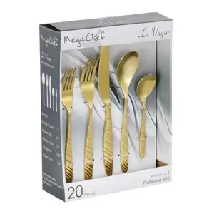 MEGACHEF La Vague 20 Piece Flatware Utensil Set - Matte Gold