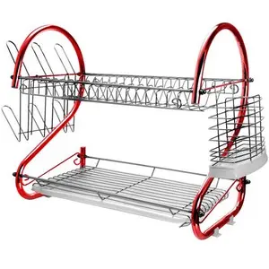 MEGACHEF 16 Inch Two Shelf Iron Wire Dish Rack - Red