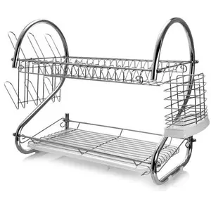 MEGACHEF 16 Inch Two Shelf Iron Wire Dish Rack Silver