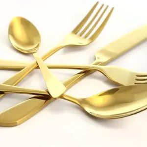 MEGACHEF Gibbous 20 Piece Flatware Utensil Set - Gold