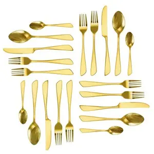 MEGACHEF Gibbous 20 Piece Flatware Utensil Set - Gold