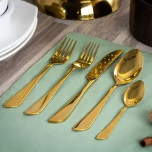 MEGACHEF Gibbous 20 Piece Flatware Utensil Set - Gold