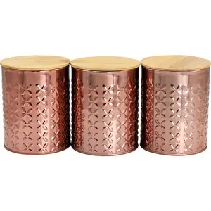 MEGACHEF 3 Piece Kitchen Canister Set With Wood Lids - Rose Gold