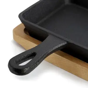 MEGACHEF Mini Cast Iron Square Pan With Wood Tray