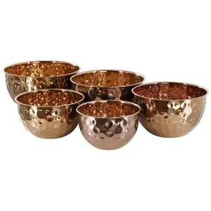 MEGACHEF Hammered Bubble Texture 5 Piece Stainless Steel Serving Bowl Set - Copper